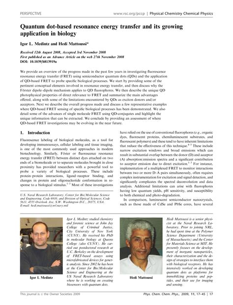 Pdf Quantum Dot Based Resonance Energy Transfer And Its Growing Application In Biology