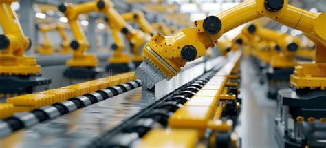 Industrial Robotic Arms Assembling Parts On An Automated Production Line In A Modern Factory
