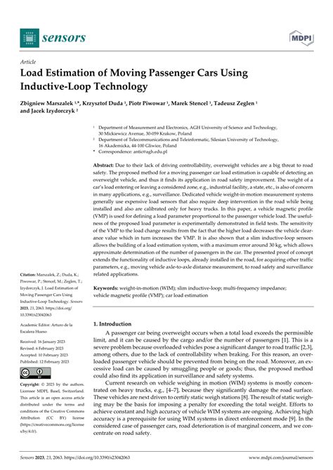 Pdf Load Estimation Of Moving Passenger Cars Using Inductive Loop