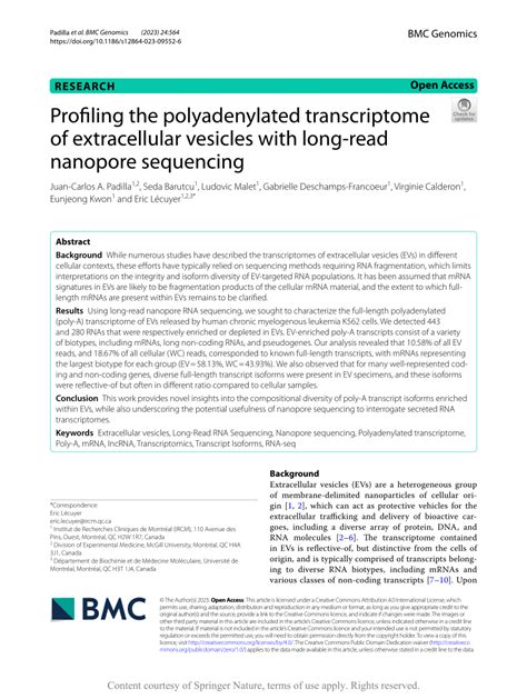 Pdf Profiling The Polyadenylated Transcriptome Of Extracellular Vesicles With Long Read