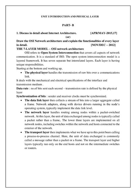 CN Question Bank Partb Unit1 UNIT I INTRODUCTION AND PHYSICAL LAYER