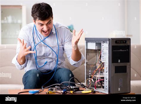 Frustrated Man With Broken Pc Computer Stock Photo Royalty Free Image Alamy