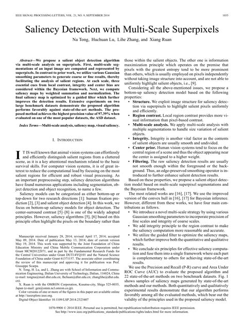 Pdf Saliency Detection With Multi Scale Superpixels