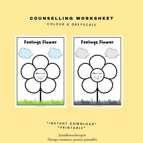 Feelings Flower Counselling Worksheet Printable Instant Download For