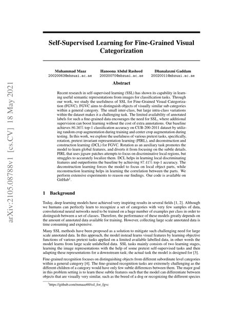 Pdf Self Supervised Learning For Fine Grained Visual Categorization