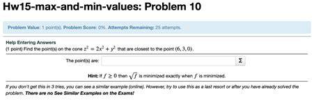 Solved Hw15 Max And Min Values Problem 10 Problem Value 1
