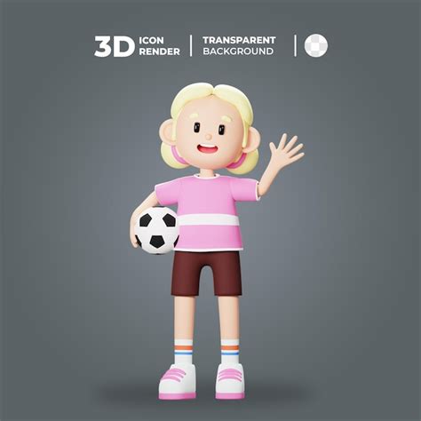 Premium Psd 3d Cartoon Girl Playing Football