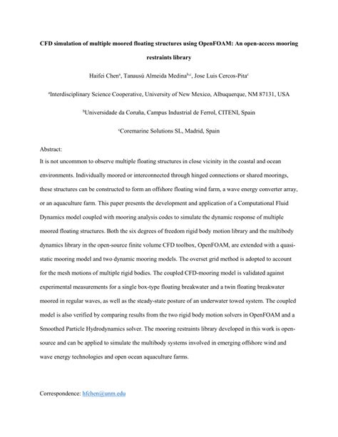 pdf cfd simulation of multiple moored floating structures using openfoam