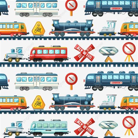 รูปการ์ตูนเวกเตอร์รูปแบบไร้ตะเข็บของรถไฟเร็วตลกๆที่มีป้ายรถไฟ Png ผู้โดยสาร รถม้า กระดาษห่อ