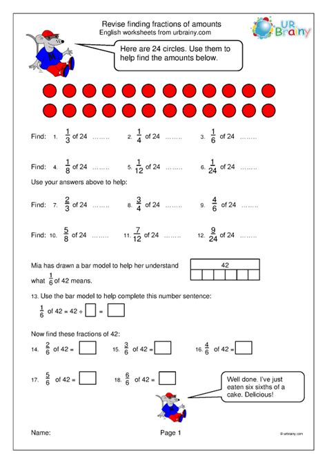 Revise Finding Fractions Of Amounts Fraction And Decimal Worksheets For Year 4 Age 8 9 By