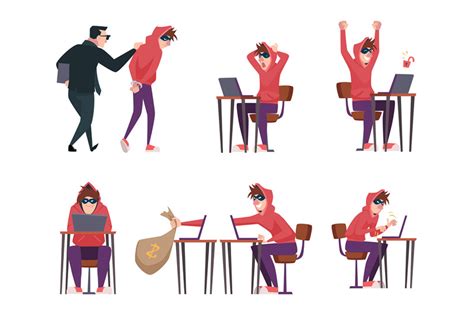 Hacker Personal Data Hacking Character With Laptop Exact Vector Maske