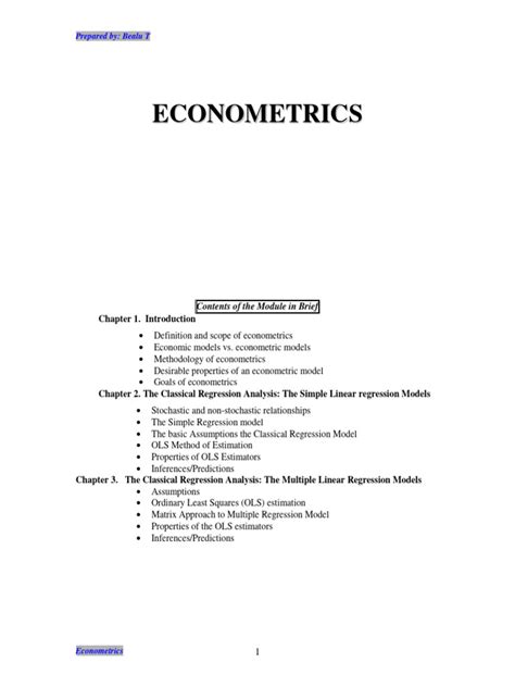 Handout Econometrics Module Pdf Econometrics Estimator