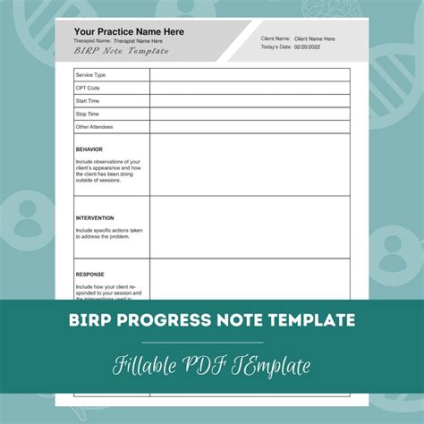 BIRP Progress Note Template Short And Long Editable Fillable PDF Template For Counselors