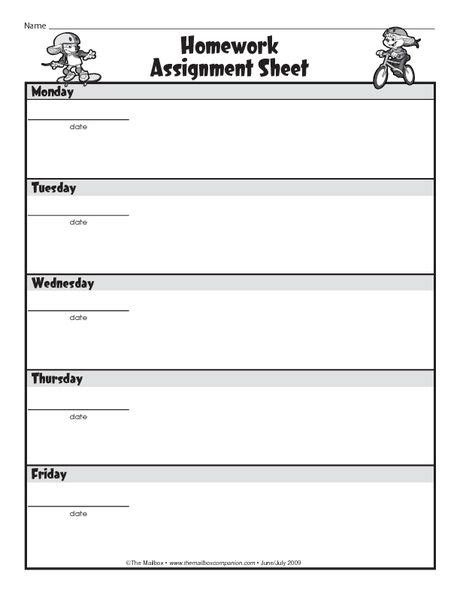 The Mailbox Assignment Sheet Homework Assignments Homework