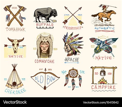 Native American Tribal Badges And Labels Royalty Free Vector Vectorstock