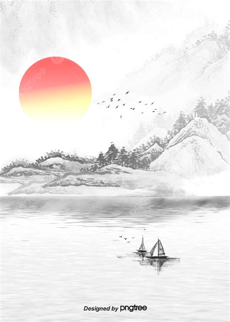 전통적인 잉크 세척 산의 일출 배경 배경 화면 및 일러스트 무료 다운로드 Pngtree
