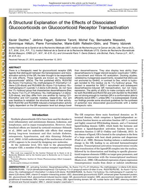 Pdf A Structural Explanation Of The Effects Of Dissociated Glucocorticoids On Glucocorticoid