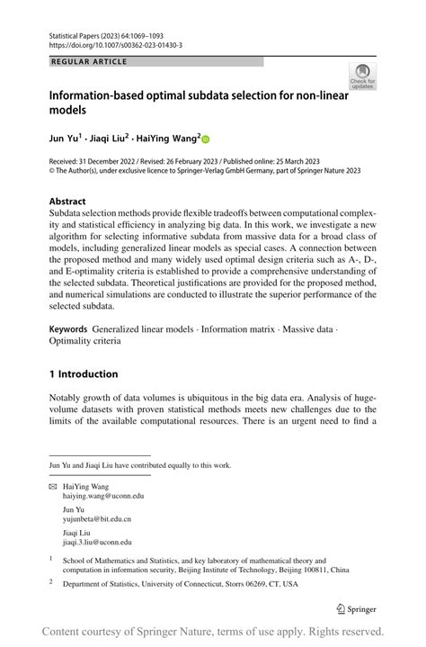 Information Based Optimal Subdata Selection For Non Linear Models Request Pdf