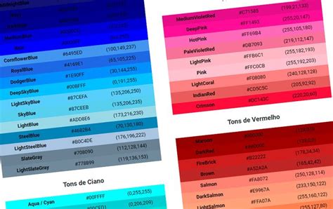 Tabela De Cores HTML CSS Em Hexadecimal E RGB Tabela De Cores HTML CSS Em Hexadecimal E RGB