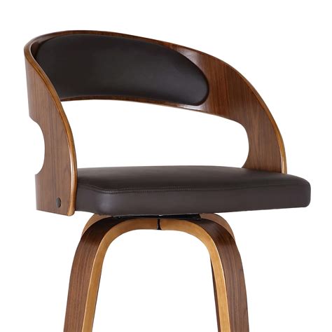 Shelly 30 Bar Height Swivel Brown Faux Leather And Walnut Wood Bar Stool