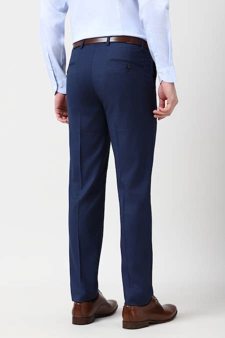 Medium Blue Textured Formal Men Slim Fit Formal Trousers Selling Fast