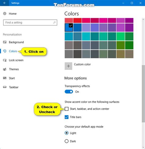 Turn On Or Off Start Taskbar And Action Center Color In Windows 10