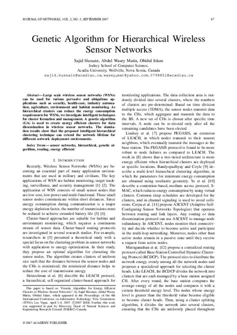pdf genetic algorithm for hierarchical wireless sensor networks