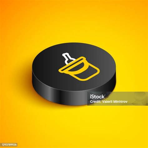 노란색 배경에 고립 된 얼음 양동이 아이콘에 와인의 등색 라인 병 검은 색 원 버튼 벡터 0명에 대한 스톡 벡터 아트 및 기타 이미지 Istock