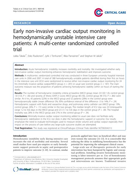Pdf Early Non Invasive Cardiac Output Monitoring In Hemodynamically