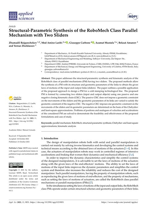 pdf structural parametric synthesis of the robomech class parallel