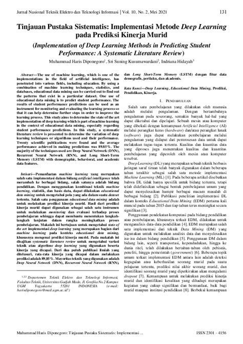 Pdf Tinjauan Pustaka Sistematis Implementasi Metode Deep Learning Pada Prediksi Kinerja Murid