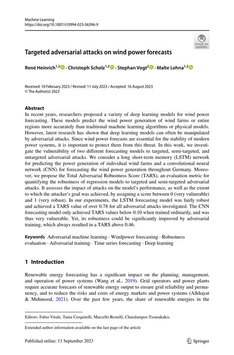 Pdf Targeted Adversarial Attacks On Wind Power Forecasts