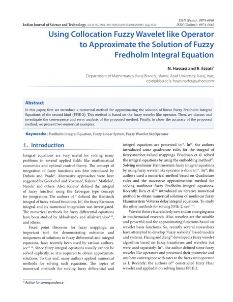 Pdf Using Collocation Fuzzy Wavelet Like Operator To Approximate The Solution Of Fuzzy