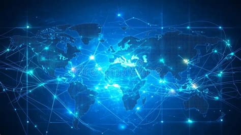 Global Network Connections Futuristic World Map High Quality Image Stock Illustration