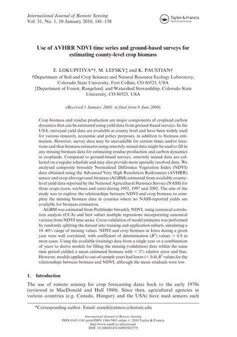 Pdf Use Of Avhrr Ndvi Time Series And Ground Based Surveys For Estimating County Level Crop