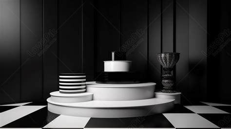 마케팅 배경에 3d 흑백 포디엄 프로모션 디스플레이를 통해 브랜드 가시성 향상 가시 배경 프로 모션 배경 지휘대 배경 이미지 Hd 가시 프로 모션 지휘대 배경