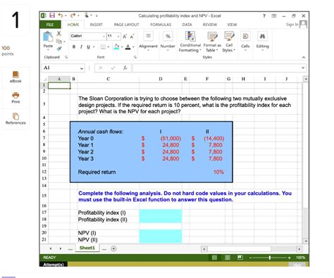 SOLVED Calculating Profitability Index And NPV Excel FILE HOME INSERT PAGE LAYOUT FORMULAS