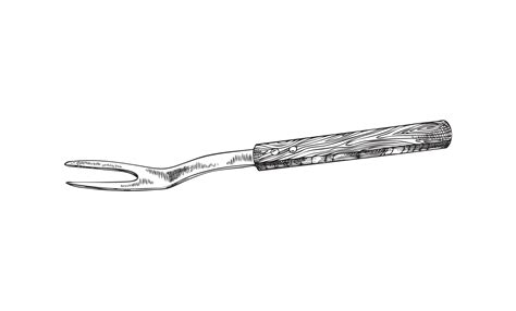 Steak Fork With Wooden Handle Hand Drawn Sketch Vector Illustration Isolated On White
