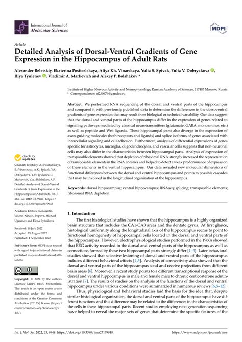 Pdf Detailed Analysis Of Dorsal Ventral Gradients Of Gene Expression In The Hippocampus Of