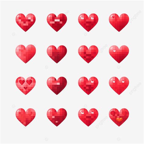 픽셀 발렌타인 하트 세트 붉은 마음 사랑의 상징 사랑의 모양 Png 일러스트 및 이미지 에 대한 무료 다운로드 Pngtree