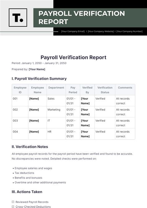 Free Payroll Verification Report Template To Edit Online