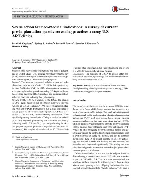 Pdf Sex Selection For Non Medical Indications A Survey Of Current