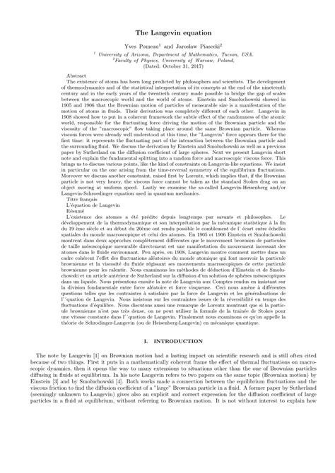 Pdf The Langevin Equation