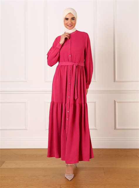 Fuchsia Crew Neck Unlined Modest Dress Fuchsia Crew Neck Unlined Modest Dress