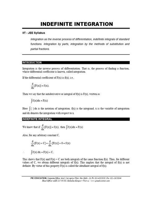 Integration Pi Sheet Pdf