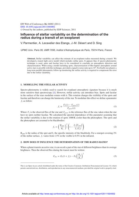 Pdf Influence Of Stellar Variability On The Determination Of The