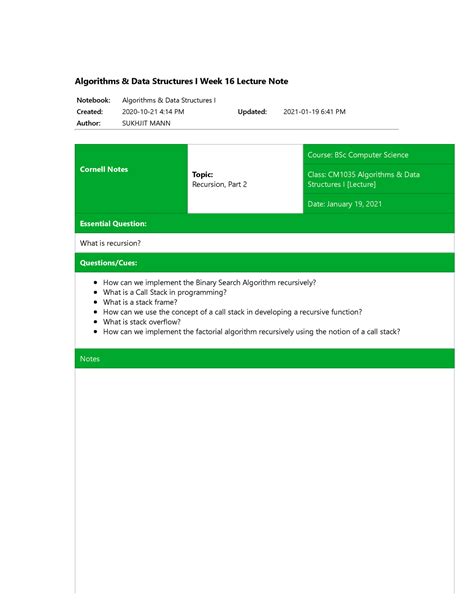 Ads 1 Week 16 Lecture Data Structure And Algorithm Notes Notebook