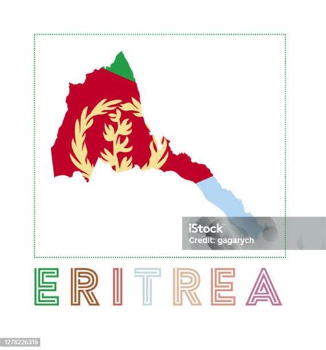 Logo Eritrea Peta Eritrea Dengan Nama Negara Dan Bendera Ilustrasi Stok