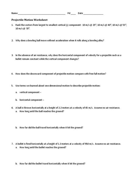 Projectile Motion Worksheet Answers Artofit