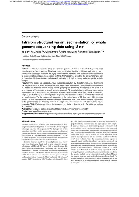 Pdf Intra Bin Structural Variant Detection For Whole Genome Sequencing Data Using U Net
